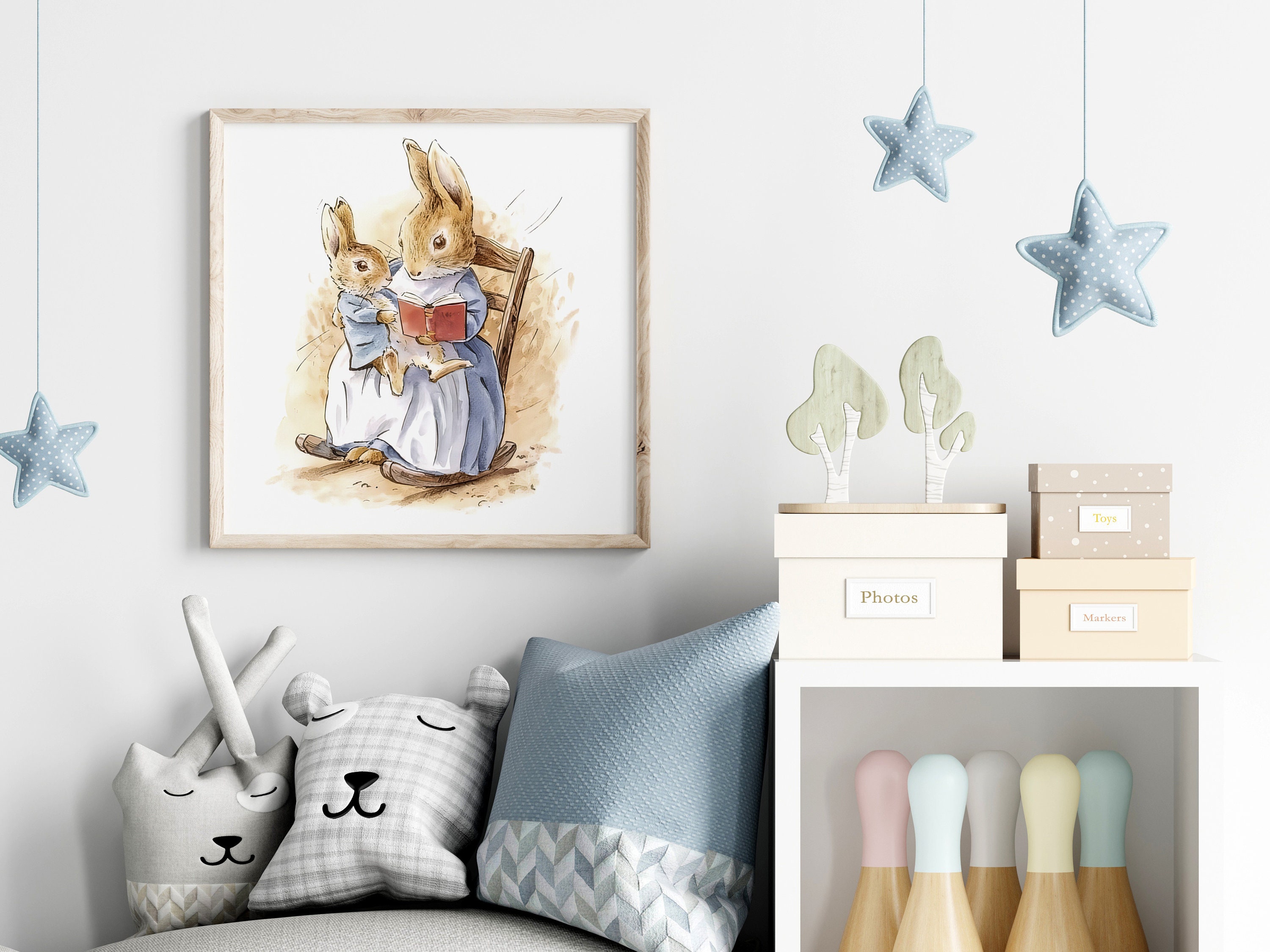 Printable Vintage Beatrix Potter Bunny Wall Art, Rabbit Mom Reading for ...