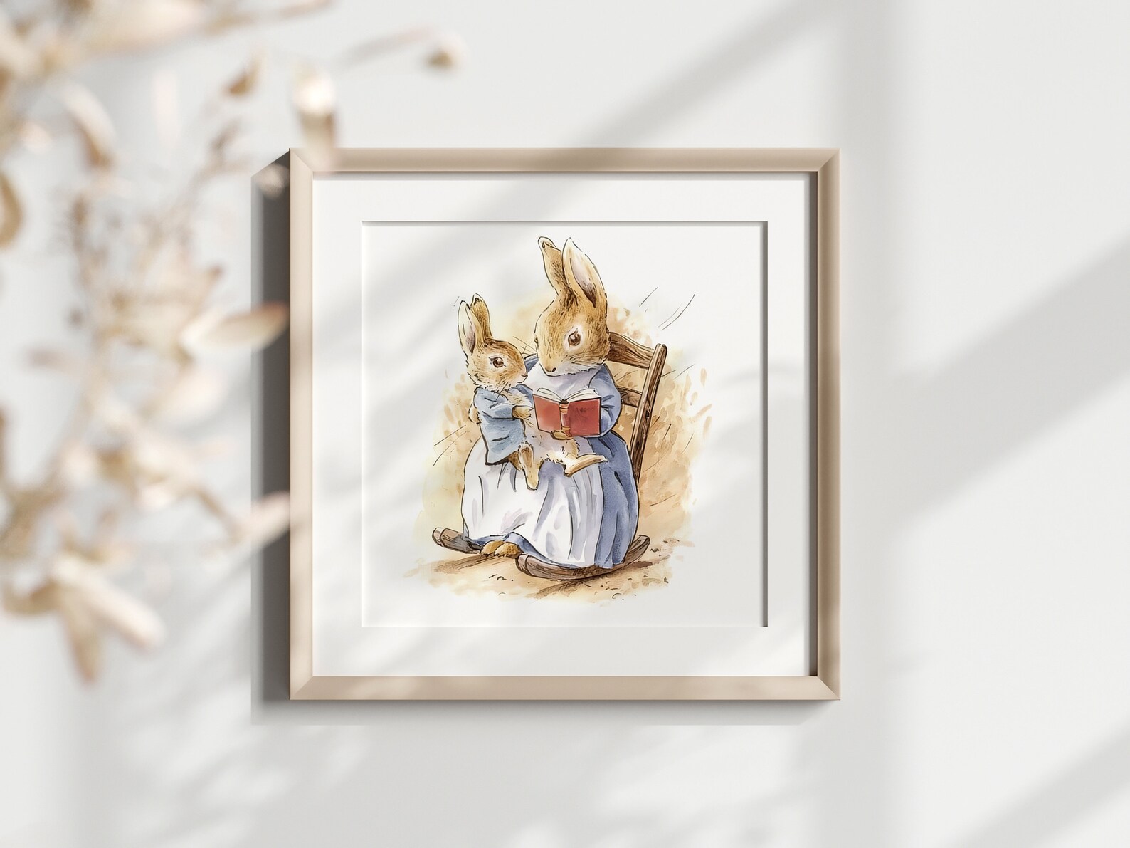 Printable Vintage Beatrix Potter Bunny Wall Art, Rabbit Mom Reading for ...