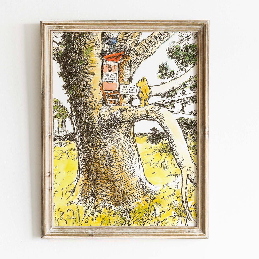 Vintage Winnie the Pooh Illustration, Pooh Tree House Poster, Retro ...