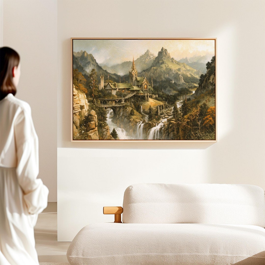 Exclusive Framed Rivendell Canvas, LOTR Rivendell Painting Mounted in a ...