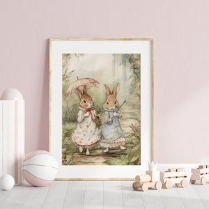 Vintage Beatrix Potter Bunnies Illustration Set of 2, Cute Bunny Poster ...