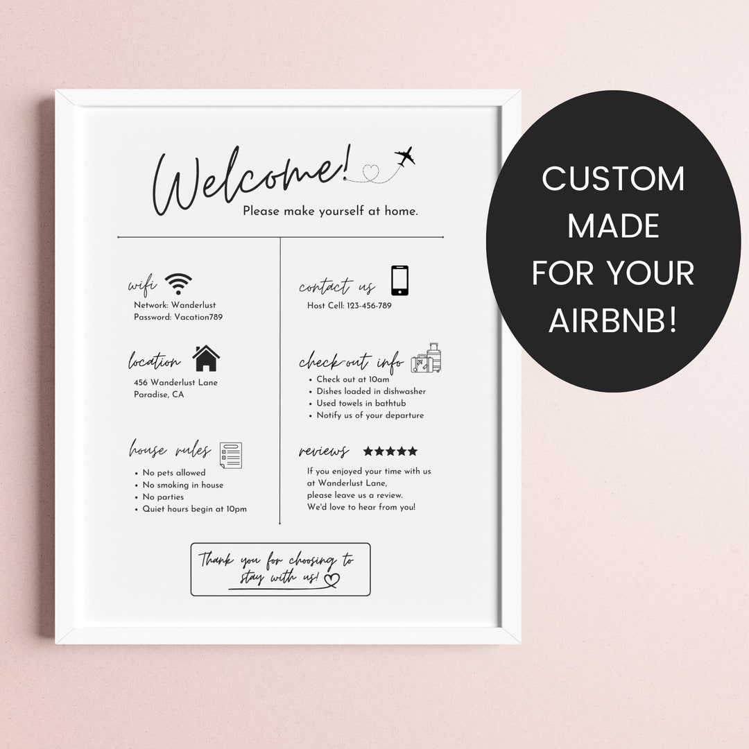 Custom Airbnb Welcome Sign VRBO Signs Vacation Rental Air Bnb Host PDF ...