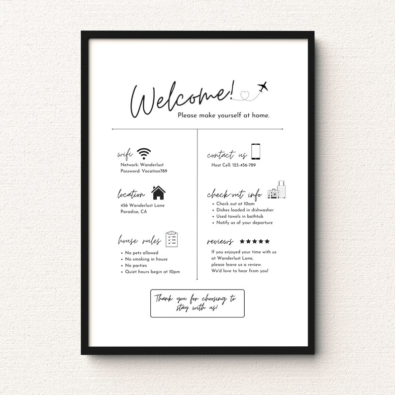 Airbnb Welcome Sign VRBO Signs Vacation Rental Editable - Etsy