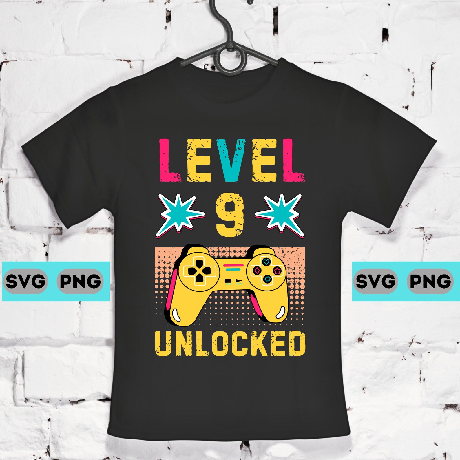 Level 9 Unlocked 9 Year Old Birthday Kids Gamer Retro Vintage 90s Gamer ...