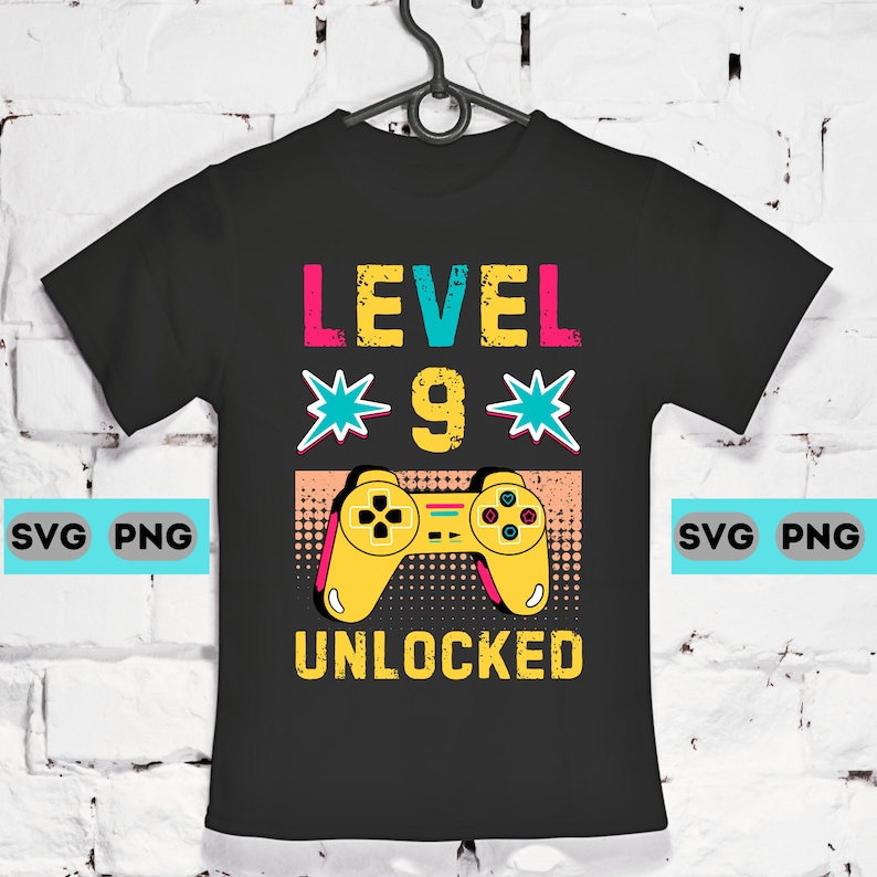Level 9 Unlocked 9 Year Old Birthday Kids Gamer Retro Vintage 90s Gamer ...