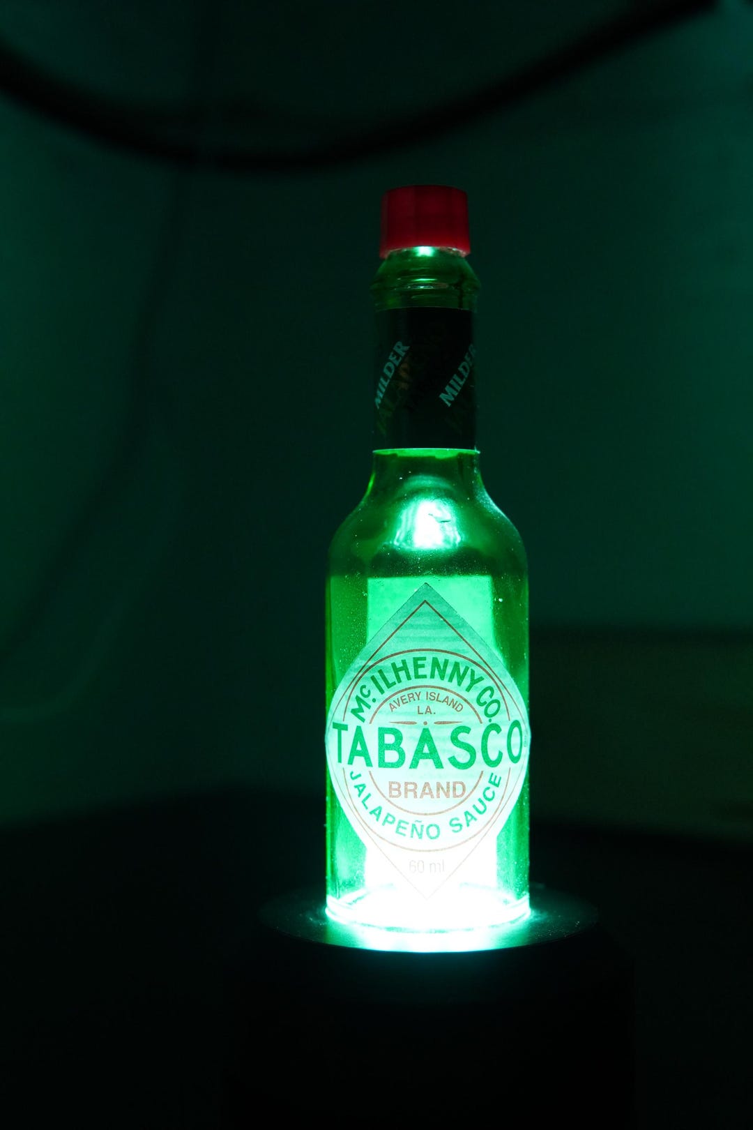 Tabasco Bottle Lamp With Base Including Button Cells and Sockets, Base ...