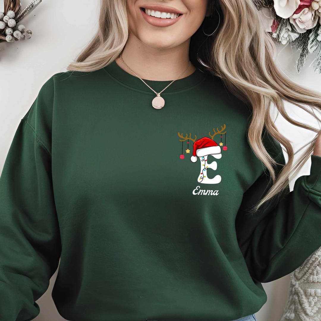 Christmas Monogram Sweatshirt, Trendy Winter Sweatshirt, Cute Holiday ...
