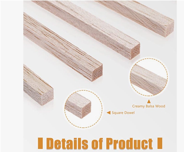 Balsa Square Wooden Dowels Rods 12 Inch Long Unfinished Wooden Dowel ...