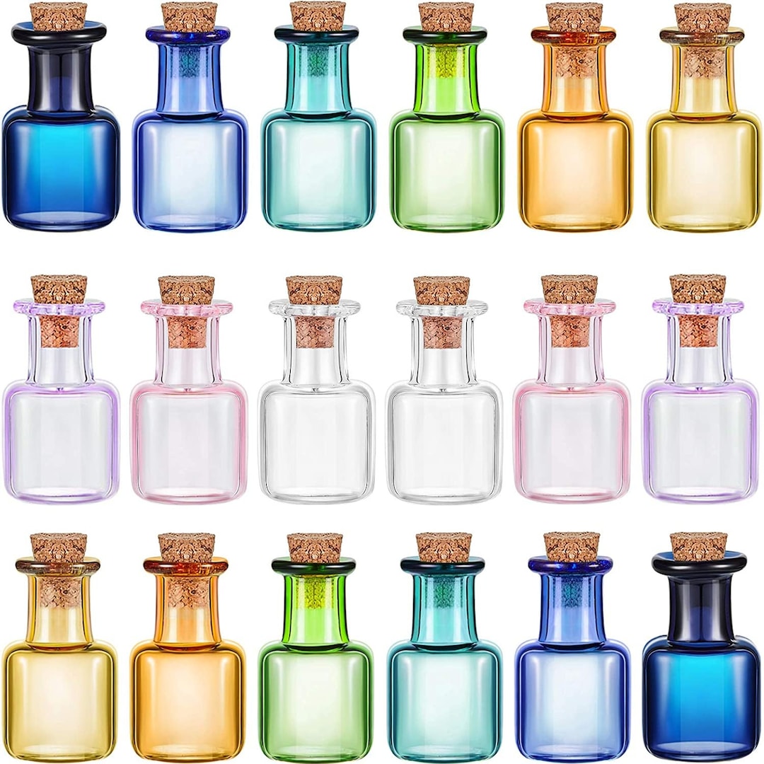 18pcs Colored Tiny Glass Jars, Spell Jars, Mini Potion Bottles W/- Cork ...