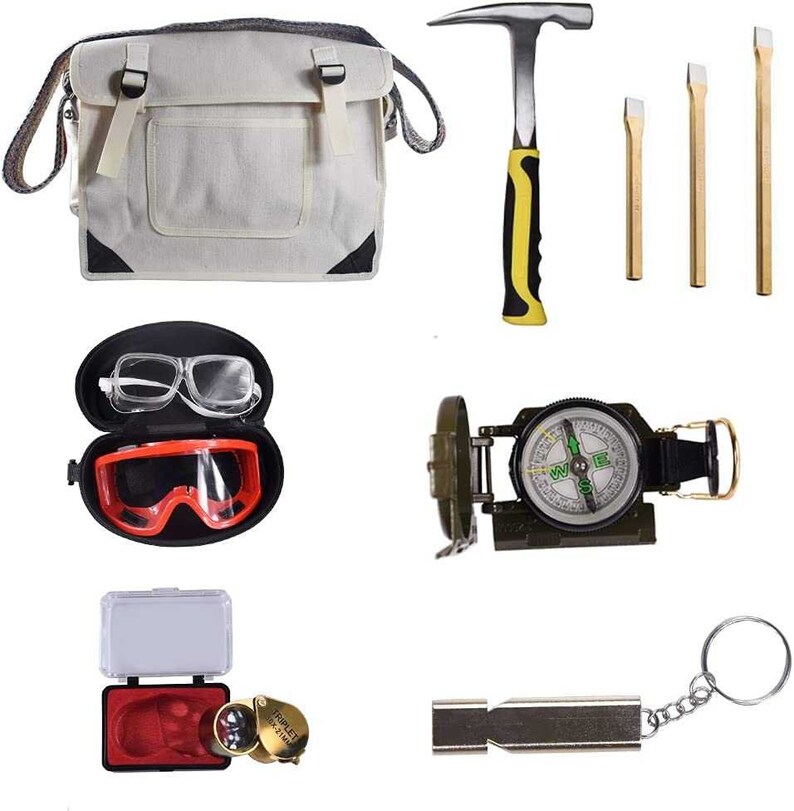 Rock Hounding Tool Kit: Steel Rock Pick, Chisels, Compass & Canvas Bag ...
