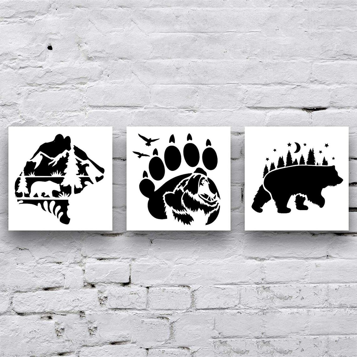 6pcs Grizzly Bear & Pine Forest Theme Stencils and Painting Templates ...