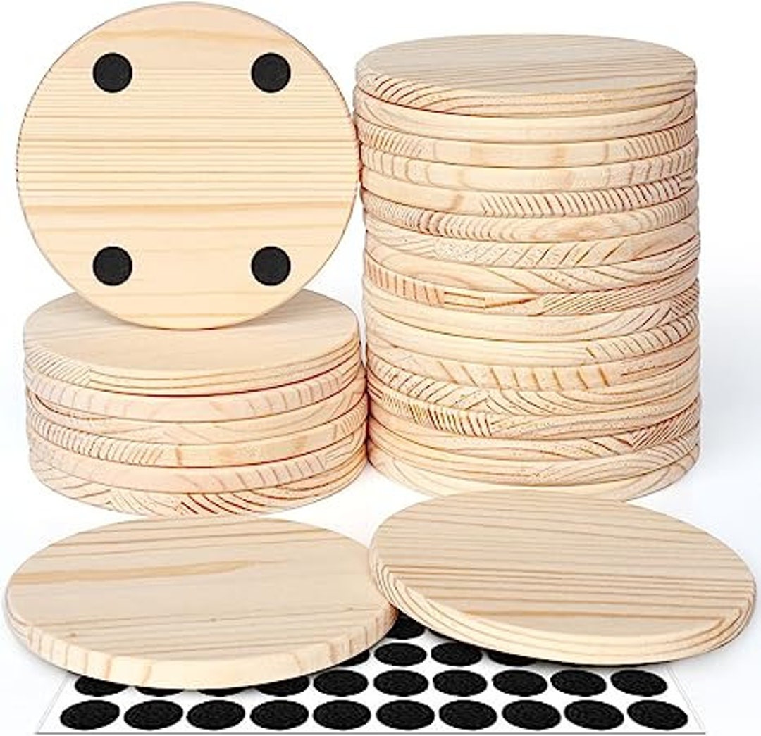 26 Unfinished Wood Coasters - 4 Inch Round Blanks for Crafts. Non-slip ...