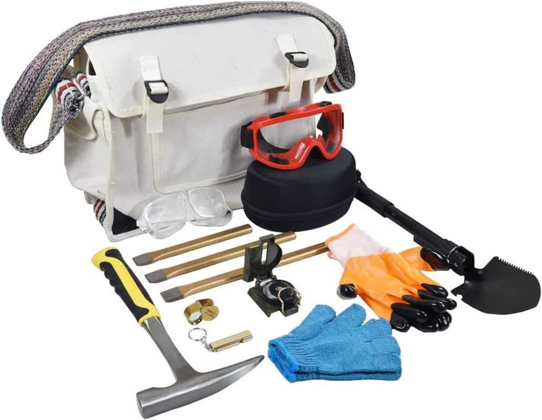 Rock Hounding Tool Kit: Steel Rock Pick, Chisels, Compass & Canvas Bag ...