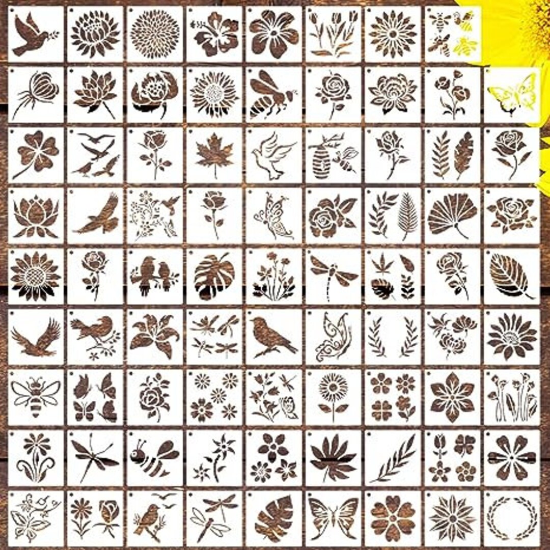 80 Reusable 4x4" Stencils - Flowers, Butterflies, Birds, Bees. DIY ...
