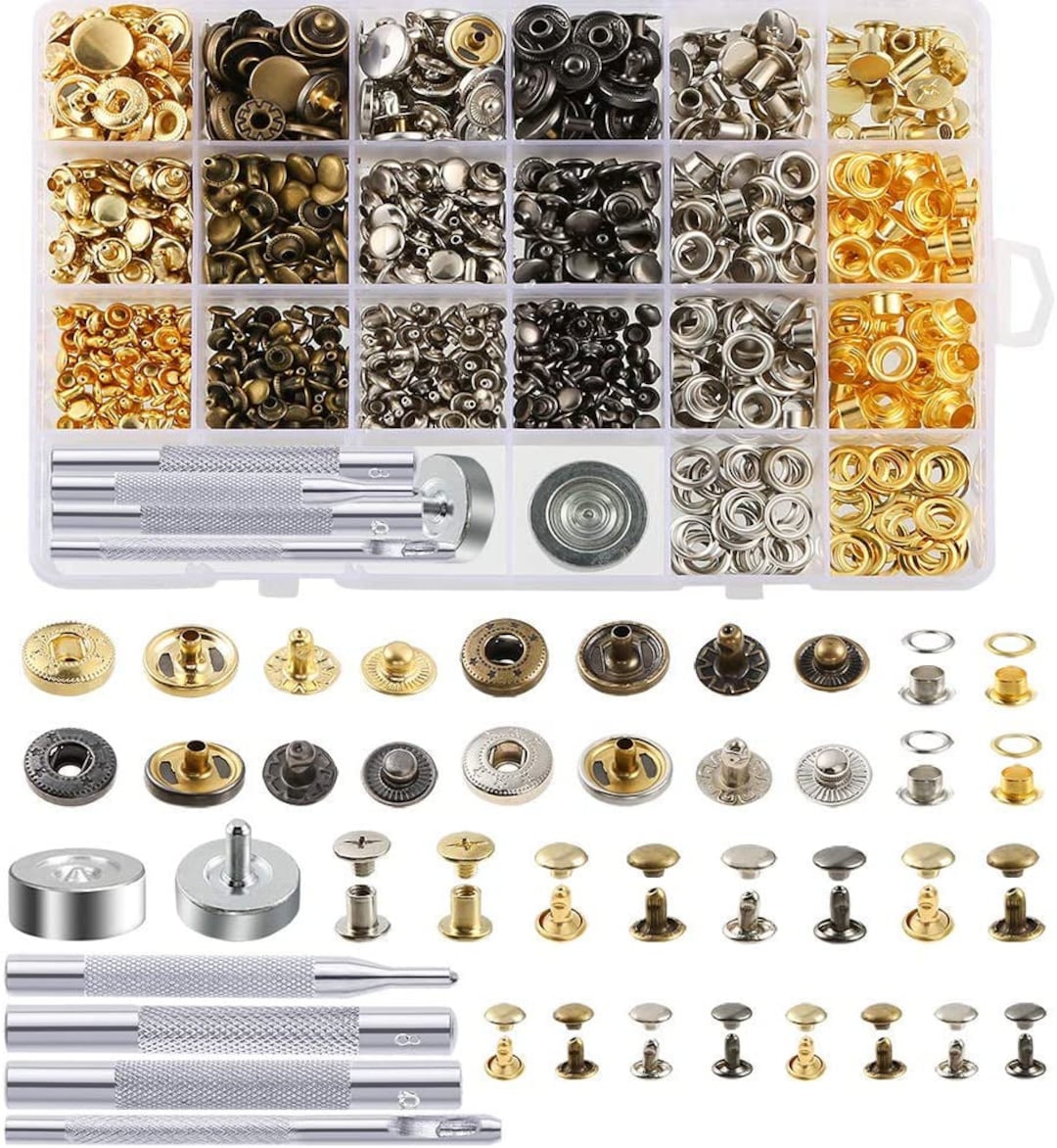 400-piece Metal Snap Fasteners Kit: Leather Rivets, Eyelets, Grommets ...