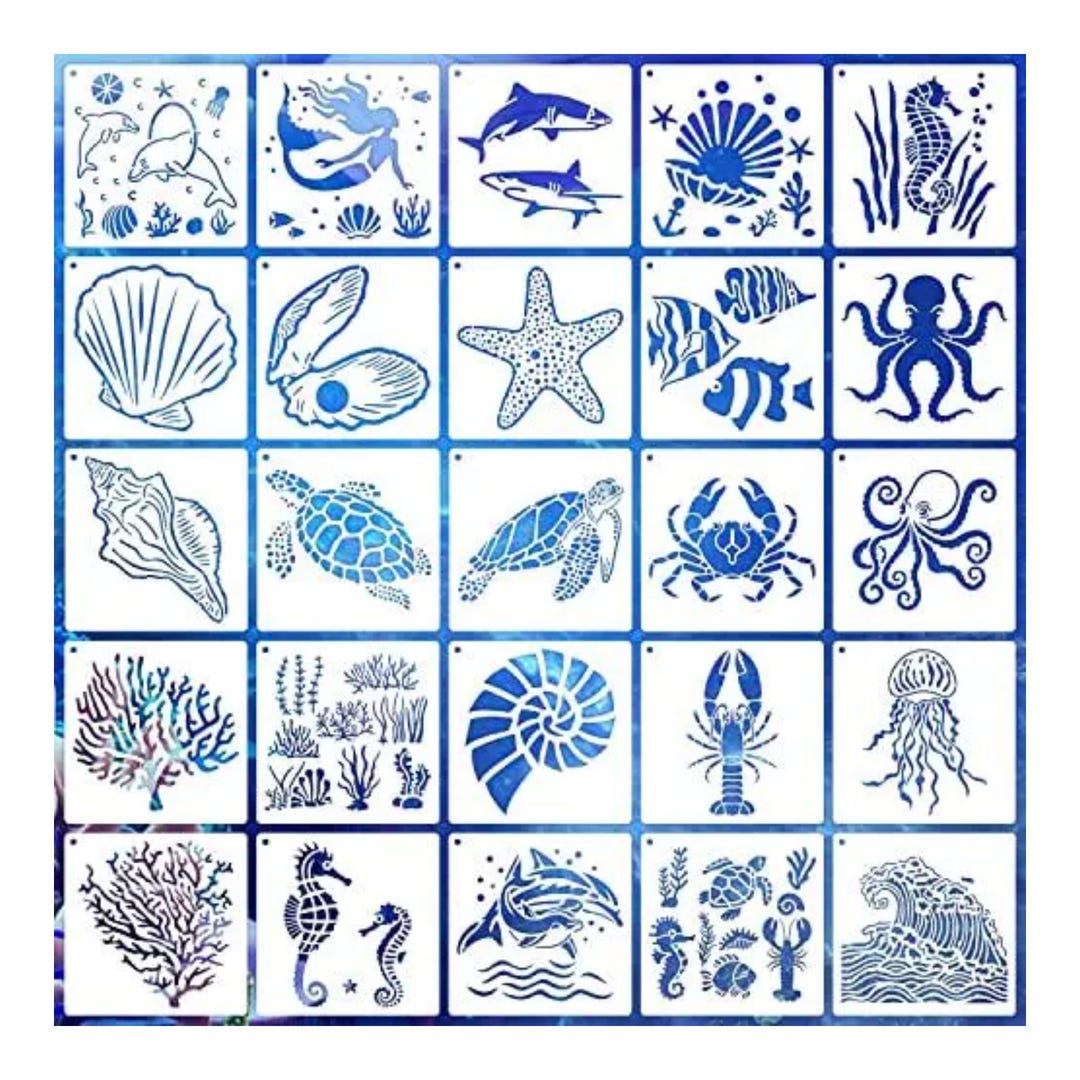 Sea Life Stencil Set (25-piece): Ocean DIY Crafts, Painting - Etsy