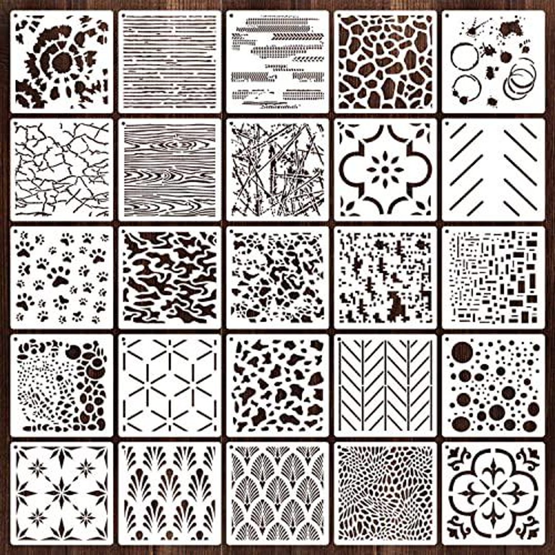 6-inch Wall Texture Stencils, 25 Reusable DIY Stencils for Painting ...