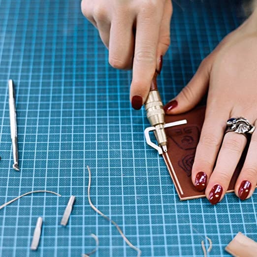 7-in-1 Leather Groover Tool and Cutting Knife Set Adjustable Stitching ...