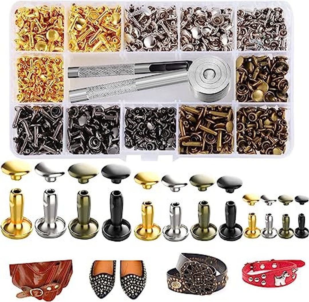 240 Sets of Leather Rivets: Double Cap, Tubular - 4 Colors, 3 Sizes ...