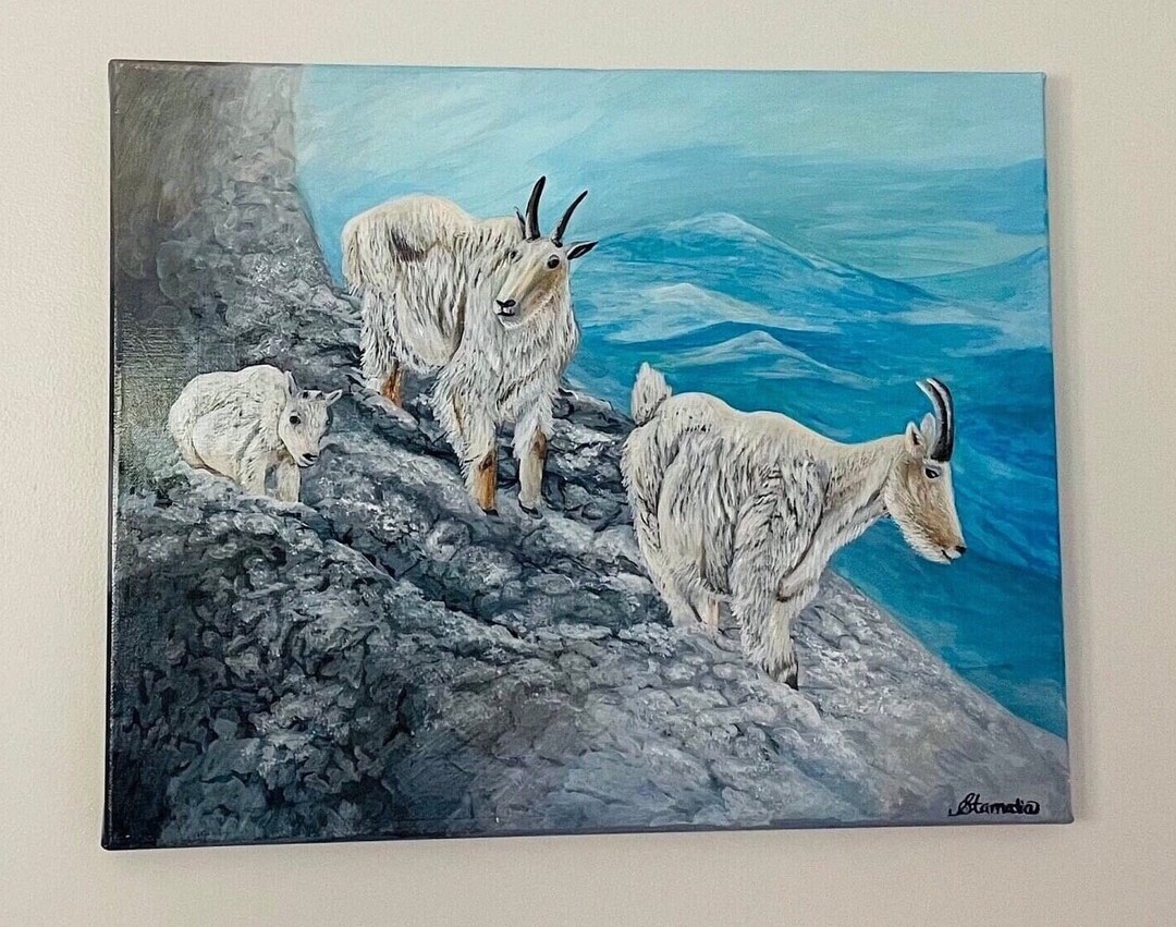 Handmade Painted Canvas of Mountain Goats, Home Decoration,animal ...