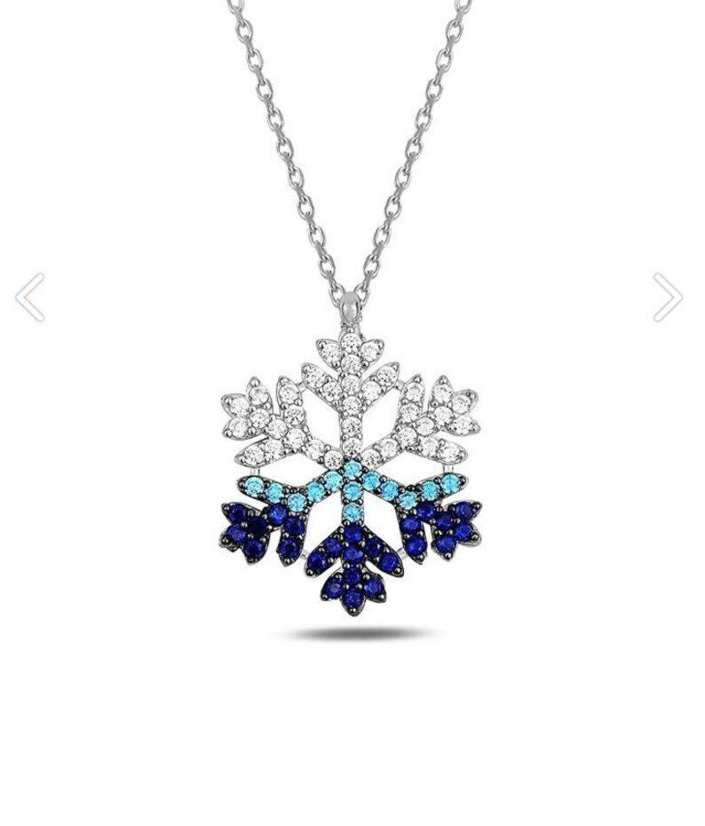 925 Silver Chain Colorful Blue Stone Snowflake Necklace - Etsy