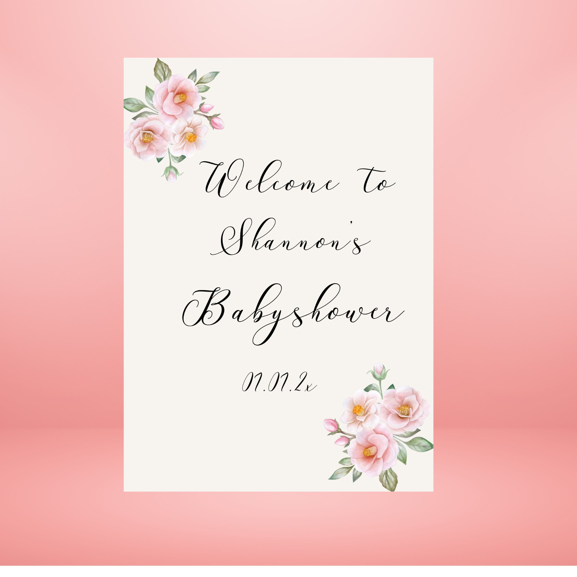 Editable Pink Floral Sign, Pink Floral Poster Baby Shower, Floral Baby ...