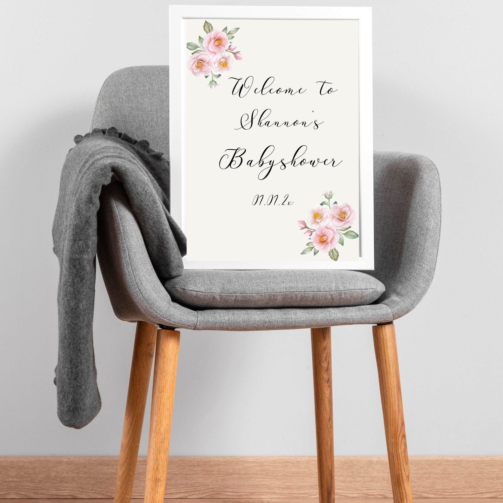 Editable Pink Floral Sign, Pink Floral Poster Baby Shower, Floral Baby ...