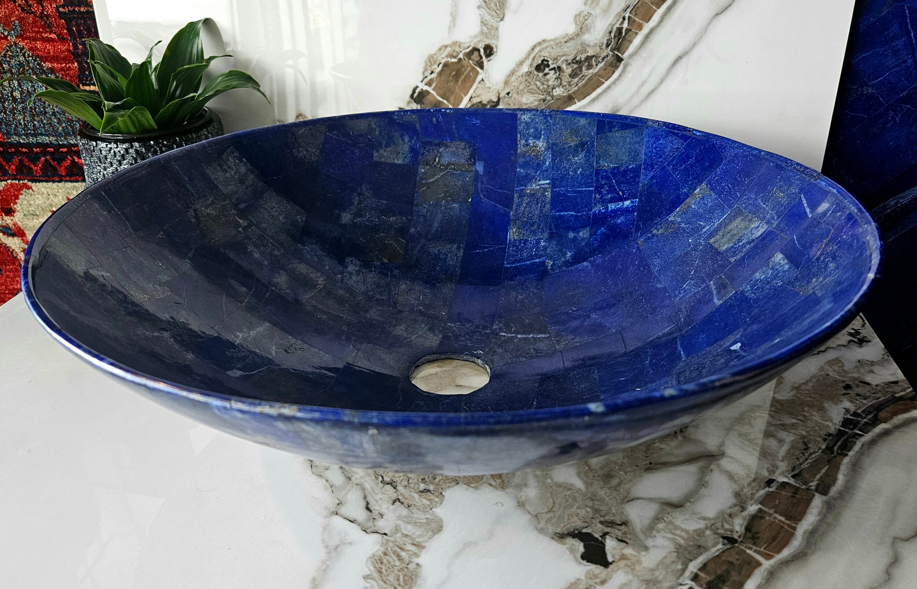 Natural Stone Sink Lapis Lazuli Hand Carved Vessel Sink Vanity Bathroom ...