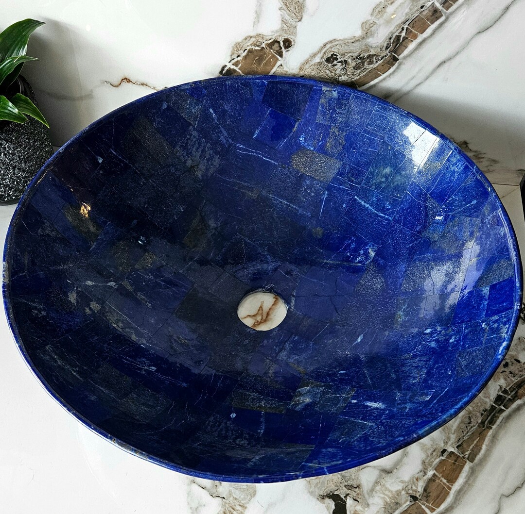 Handmade Lapis Lazuli Bathroom Sink: Solid Iron Base, Afghanistan Craft ...
