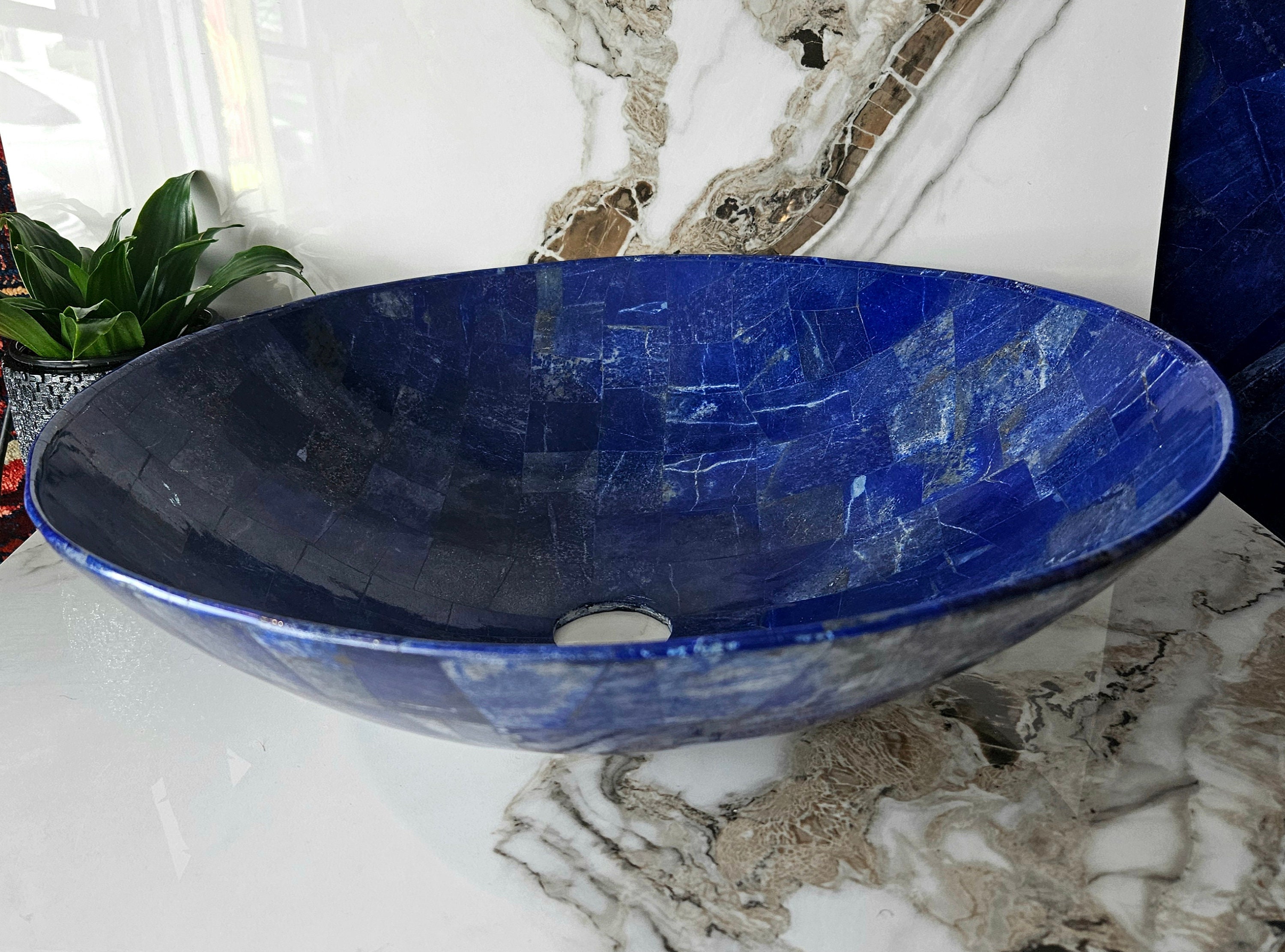 Natural Stone Sink Lapis Lazuli Hand Carved Vessel Sink Vanity Bathroom ...
