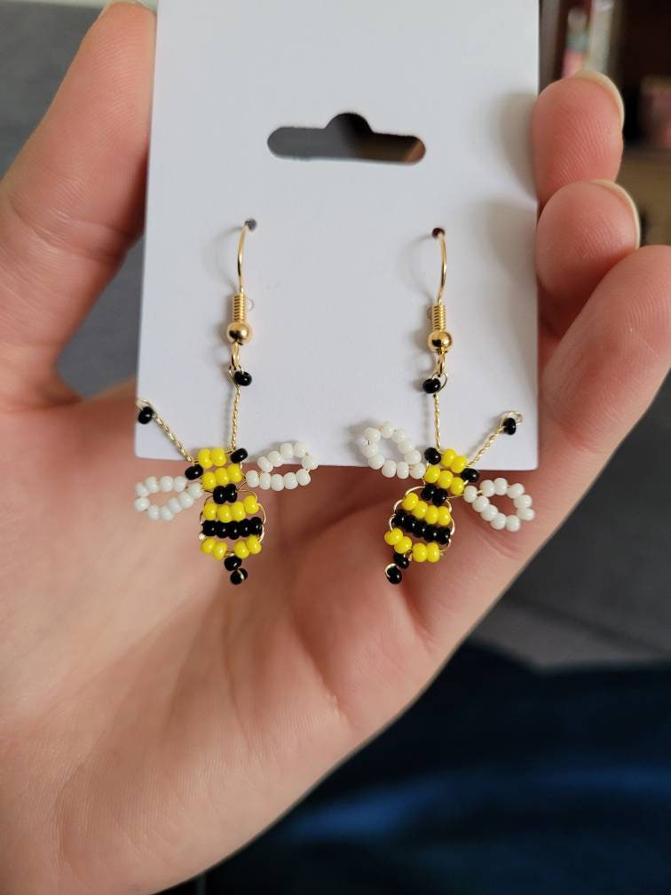 Handmade Beaded Bee Earrings - Etsy