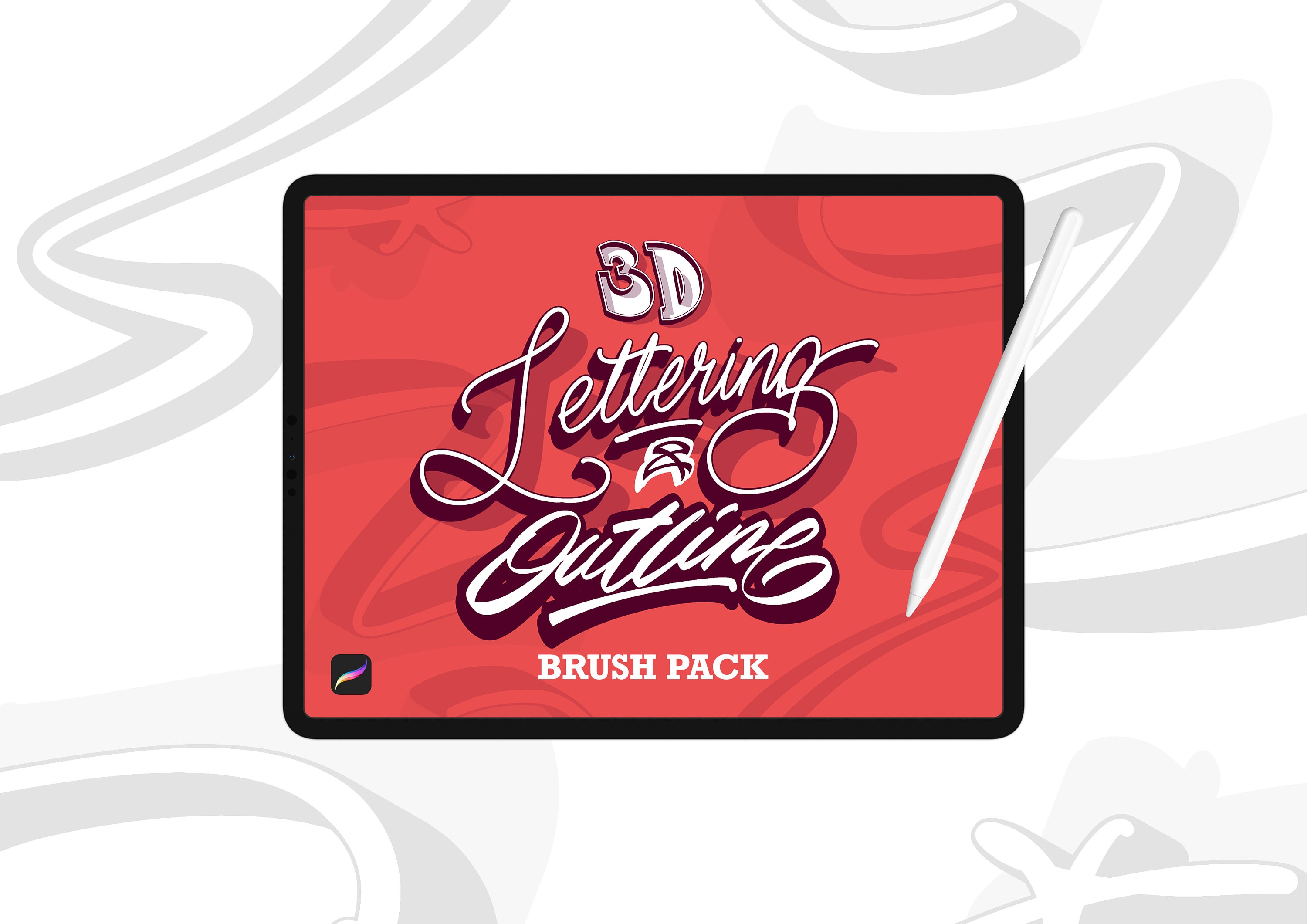 3D Lettering & Outline Brush Pack | Procreate Lettering | INSTANT ...