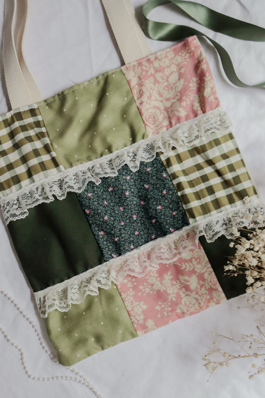 Green and Pink Handmade Patchwork Shoulder Bag Tote Bag - Etsy