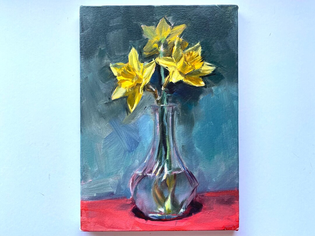 Original Floral Oil on Canvas / Daffodil Painting / Vintage Style Art ...