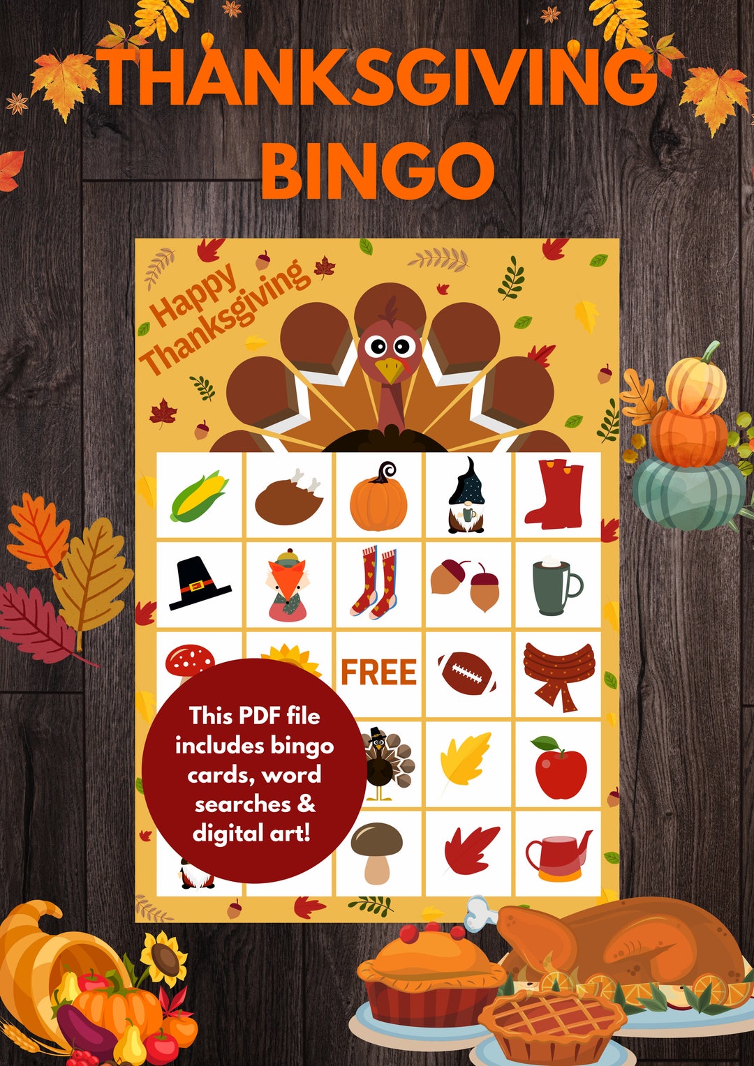 Thanksgiving Bingo Printable Game Activity | Party | Bingo Card ...