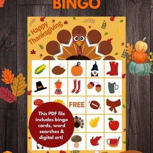 Thanksgiving Bingo Printable Game Activity | Party | Bingo Card ...