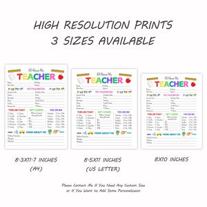 All About My Teacher Editable Questionnaire Teacher Survey Get to Know ...