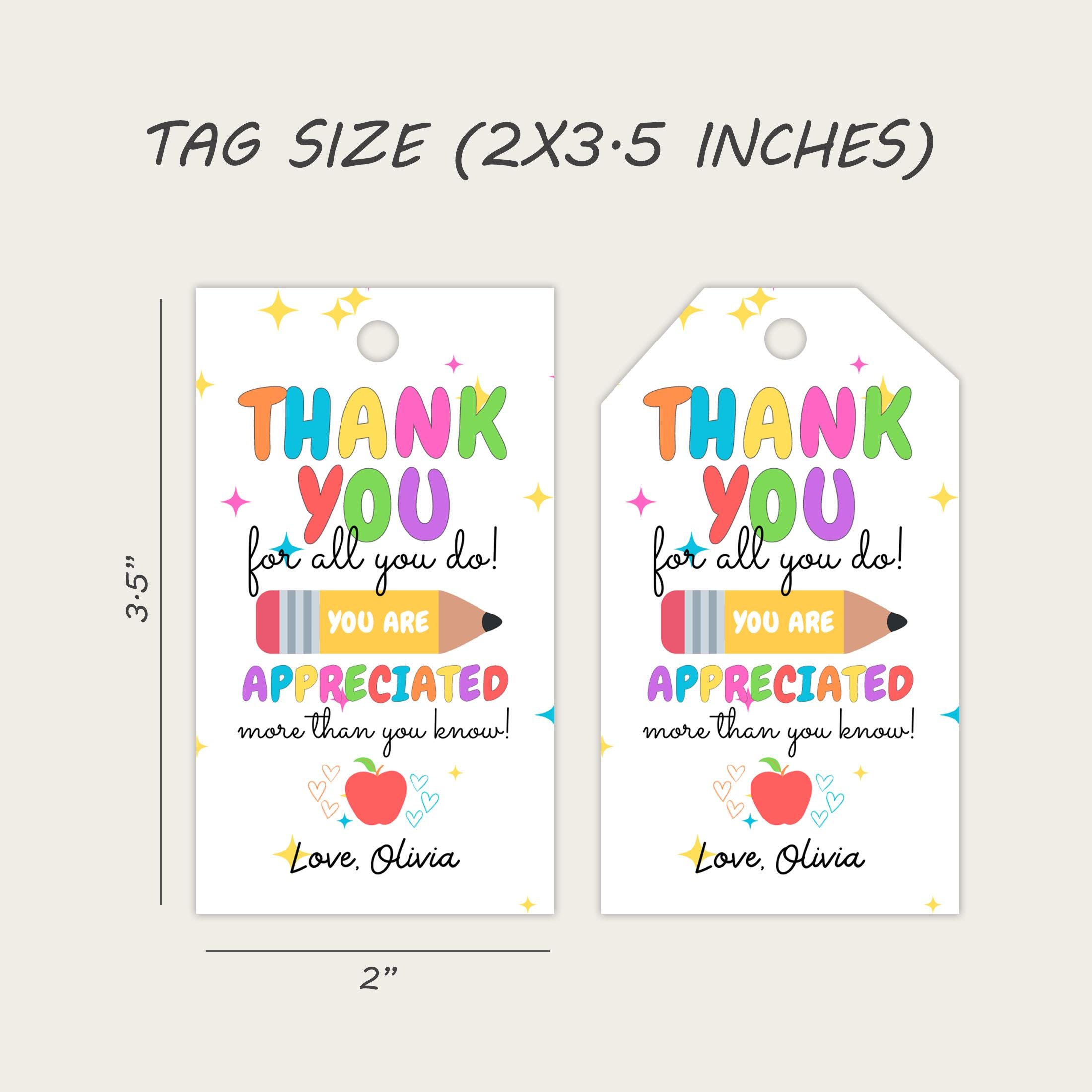 Editable Teacher Appreciation Gift Tags Thank You Teacher Gift Tag ...