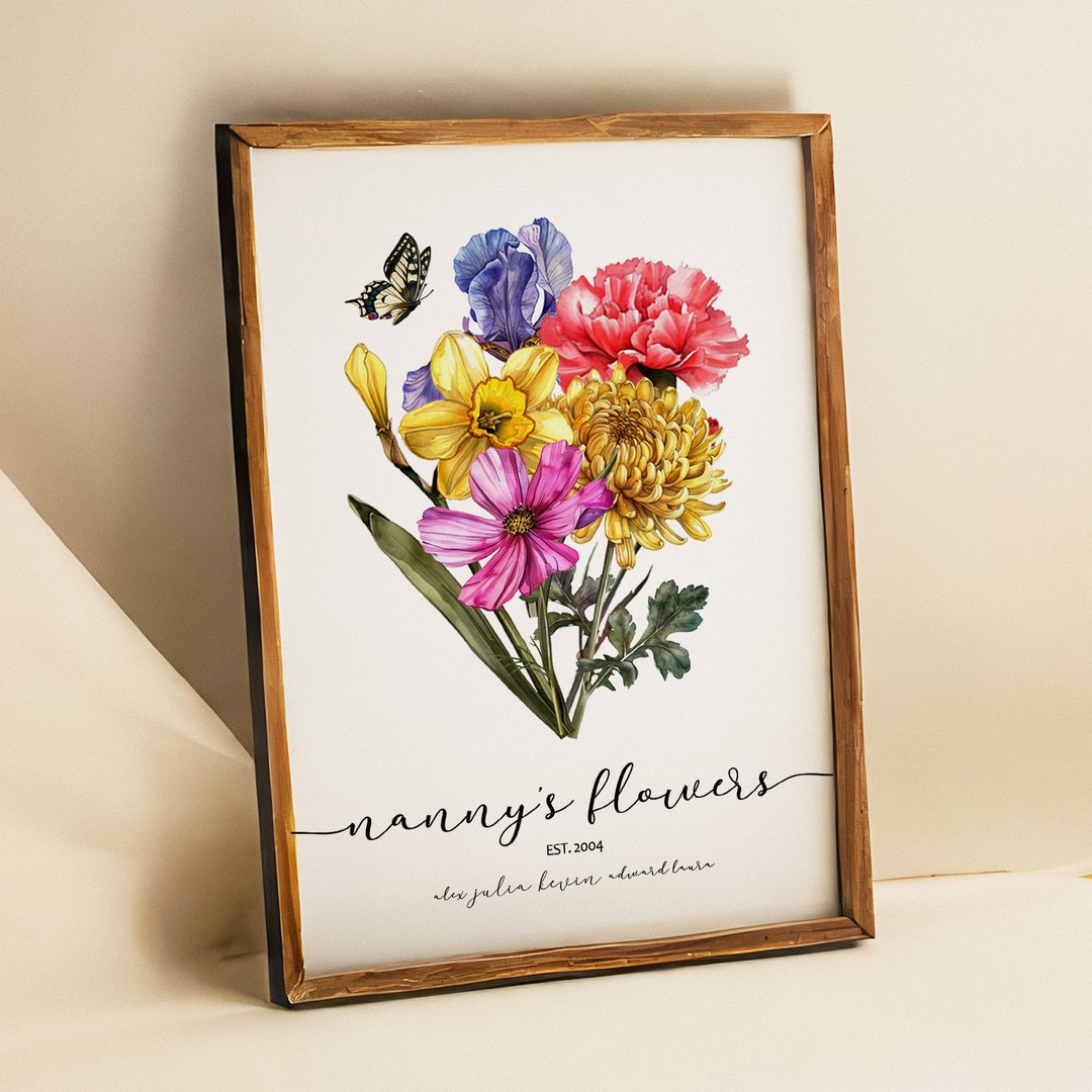 Digital Birth Flower Bouquet Birth Month Flower Bouquet Art Custom ...