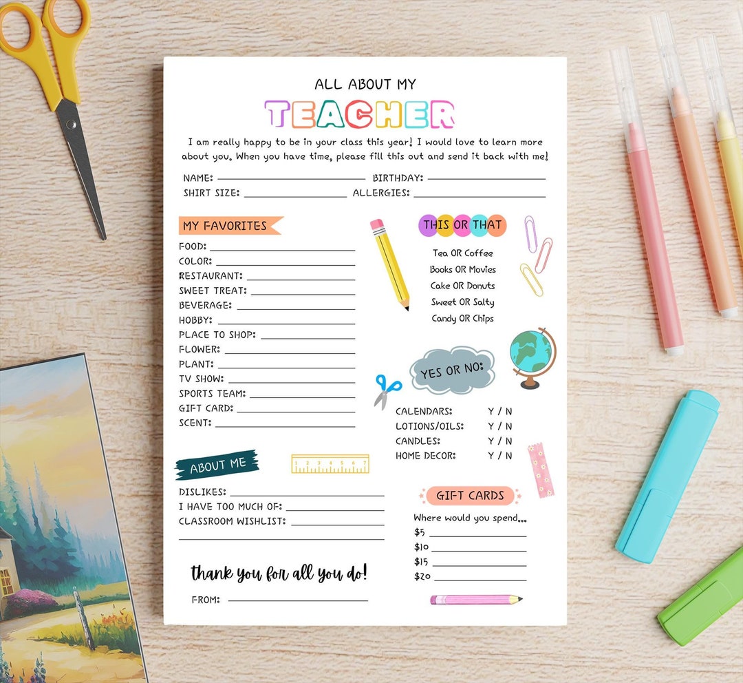 All About My Teacher Favorite Things First Day of School Get to Know ...