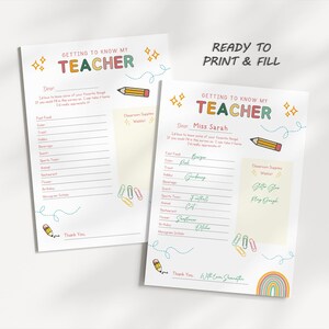 Getting to Know My Teacher Survey Teacher Favorite Things Printable ...