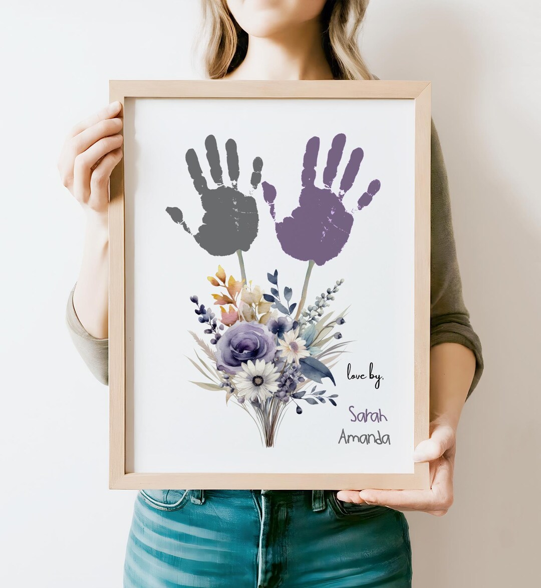 Birthday Handprint Art Handprint Gift for Mom Floral Bouquet Print ...