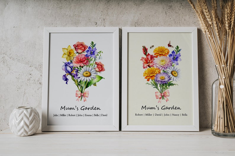 Birth Flower Family Bouquet Birth Month Flower Art Custom Print ...