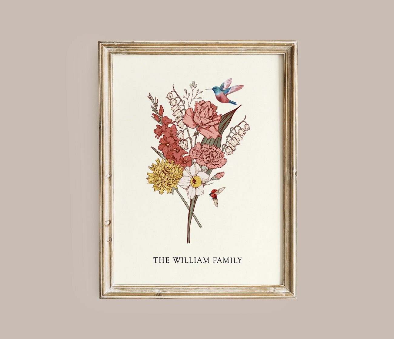 Family Birth Flower Bouquet Print Custom Flower Art Vintage Floral ...
