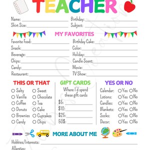 All About My Teacher Editable Questionnaire Teacher Survey Get to Know ...