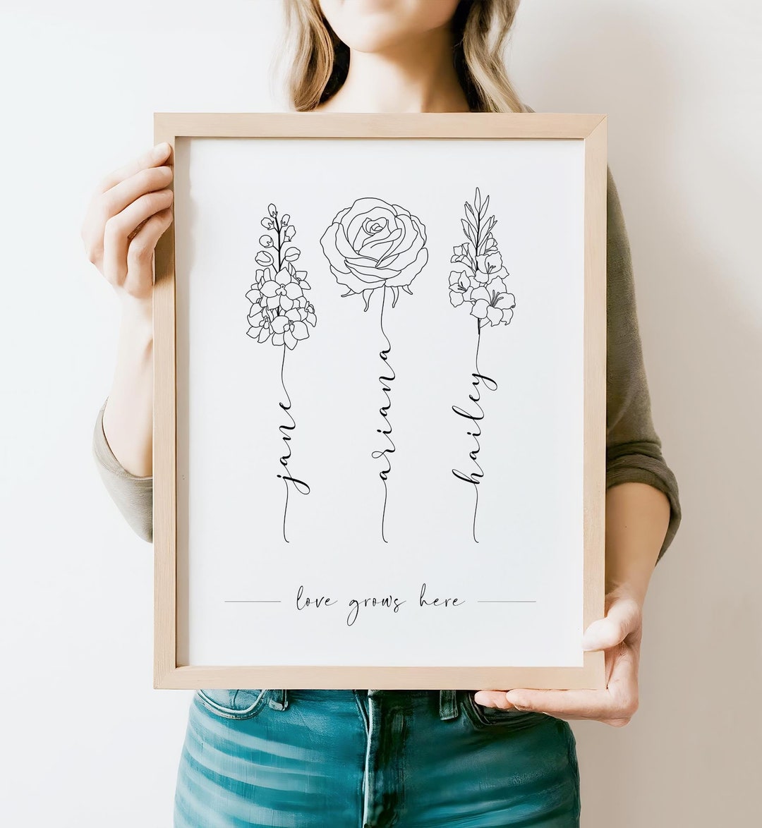 Custom Birth Flower Name Print Personalized Birthday Gift for Mom ...