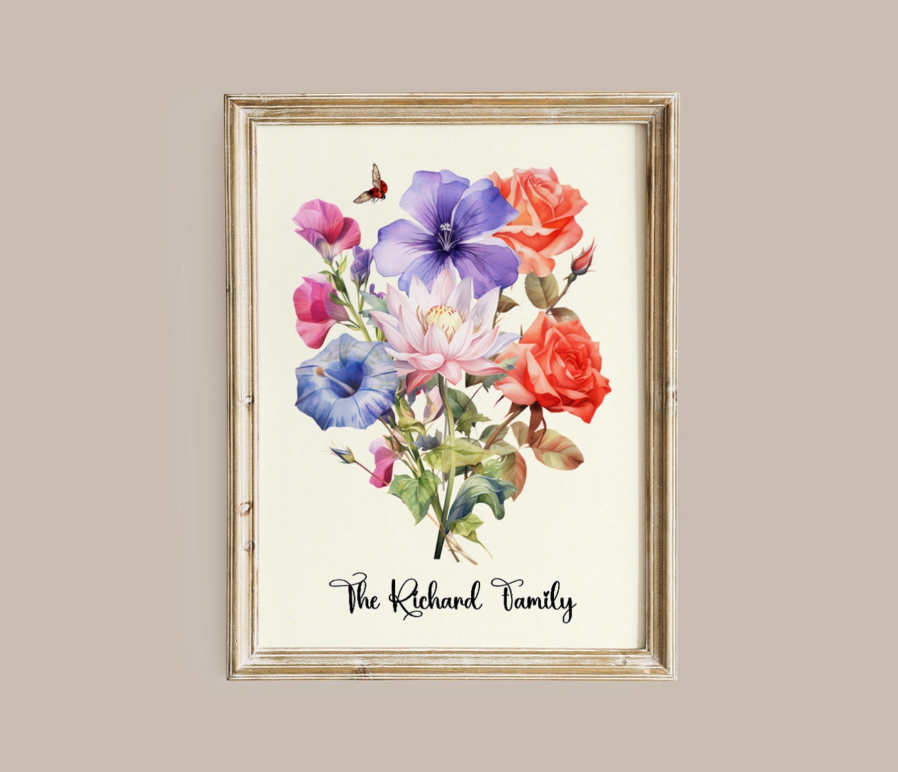 Family Birth Flower Bouquet Custom Flower Art Print Vintage Floral ...