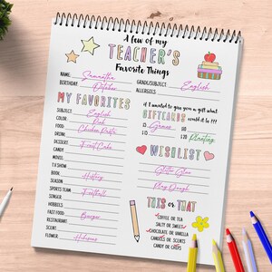 Teacher Favorite Things All About My Teacher Questionnaire Getting to ...