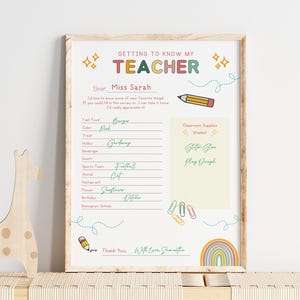 Getting to Know My Teacher Survey Teacher Favorite Things Printable ...