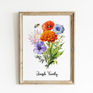 Family Birth Flower Bouquet Custom Flower Art Print Vintage Floral ...